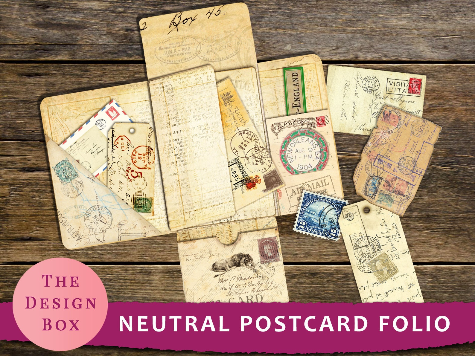 Neutral Post Card, Printable Folio, Junk Journal, Vintage, Neutral, Folder, Pocket Folder ...