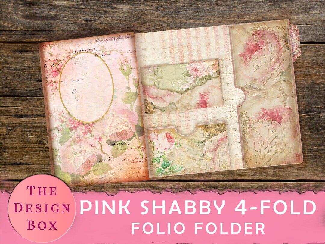 Pink Shabby, 4- Fold Folio, Junk Journal, Vintage, Rose Folding Folio ...
