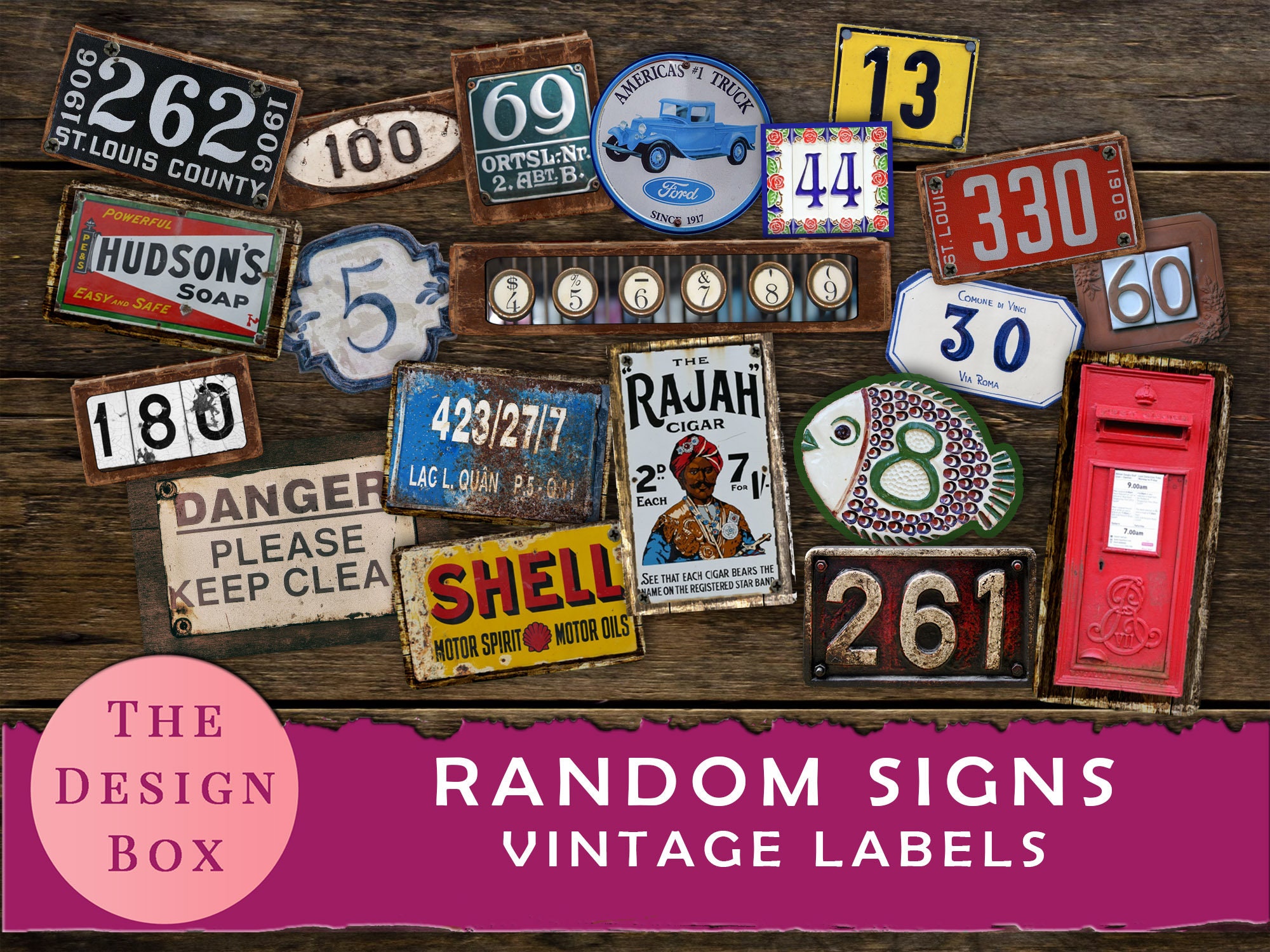 Random Vintage Signs, Printable Number Labels, Text Digital Labels ...