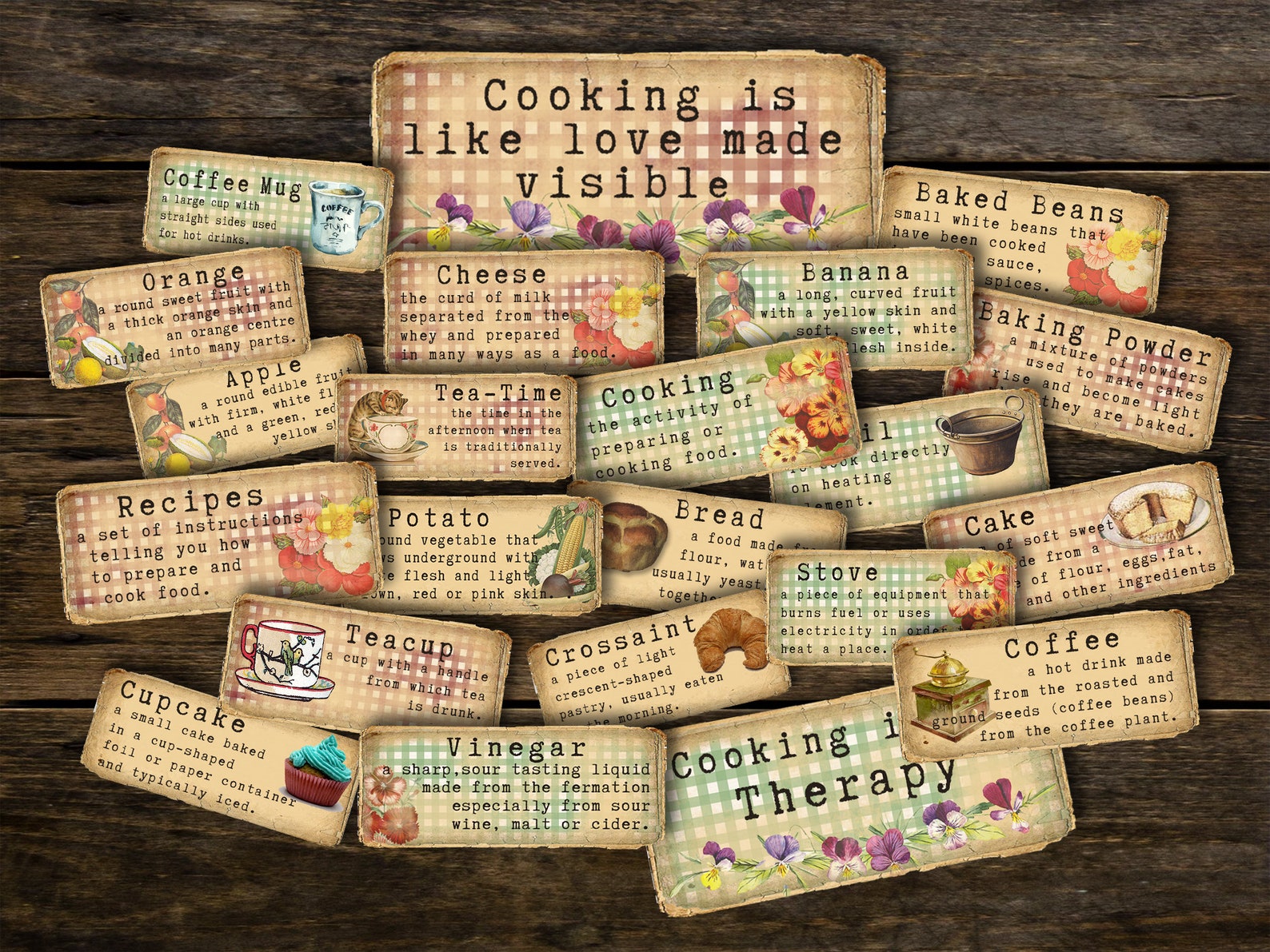 Kitchen & Baking Dictionary Words Cooking Text Labels Random - Etsy