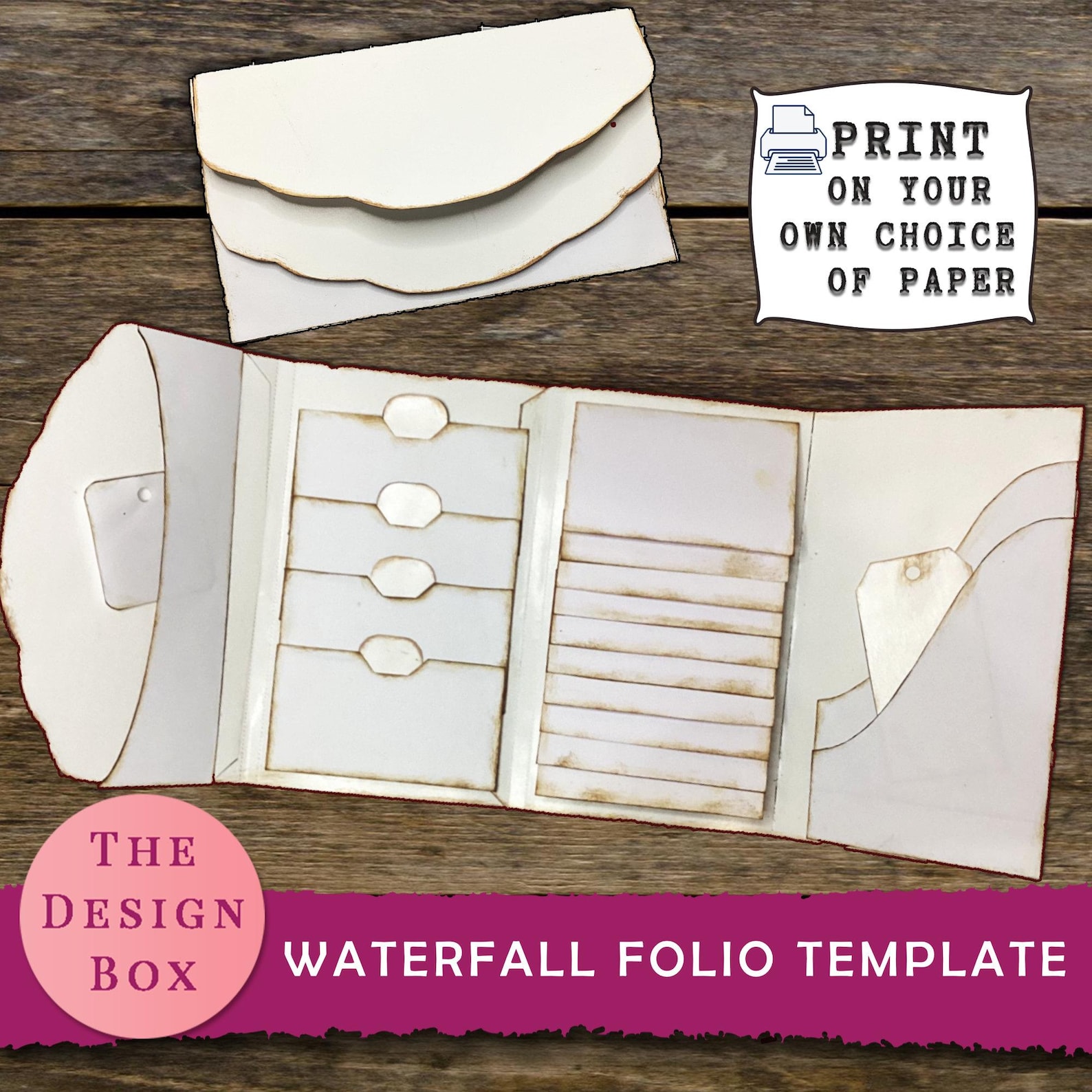 Waterfall Tab Pockets, Template Folio, Junk Journal, Vintage, Folder ...
