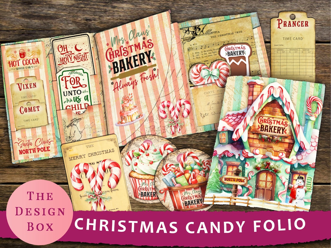 Christmas Candy, Tri-fold Folio, Junk Journal, Printable Folio ...