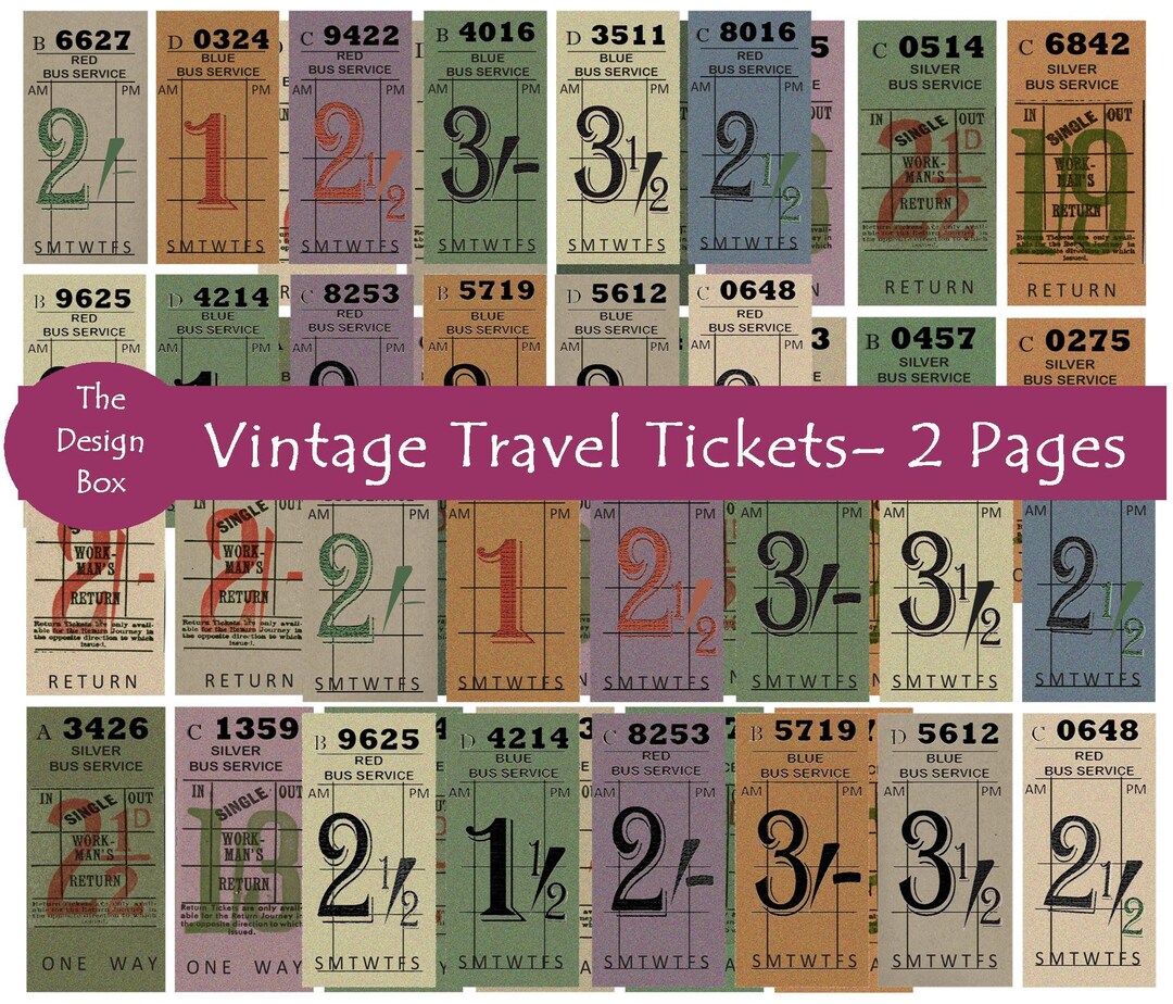 Vintage Bus Tickets, Digital Images, Fussy Cut Printable, Old Bus ...
