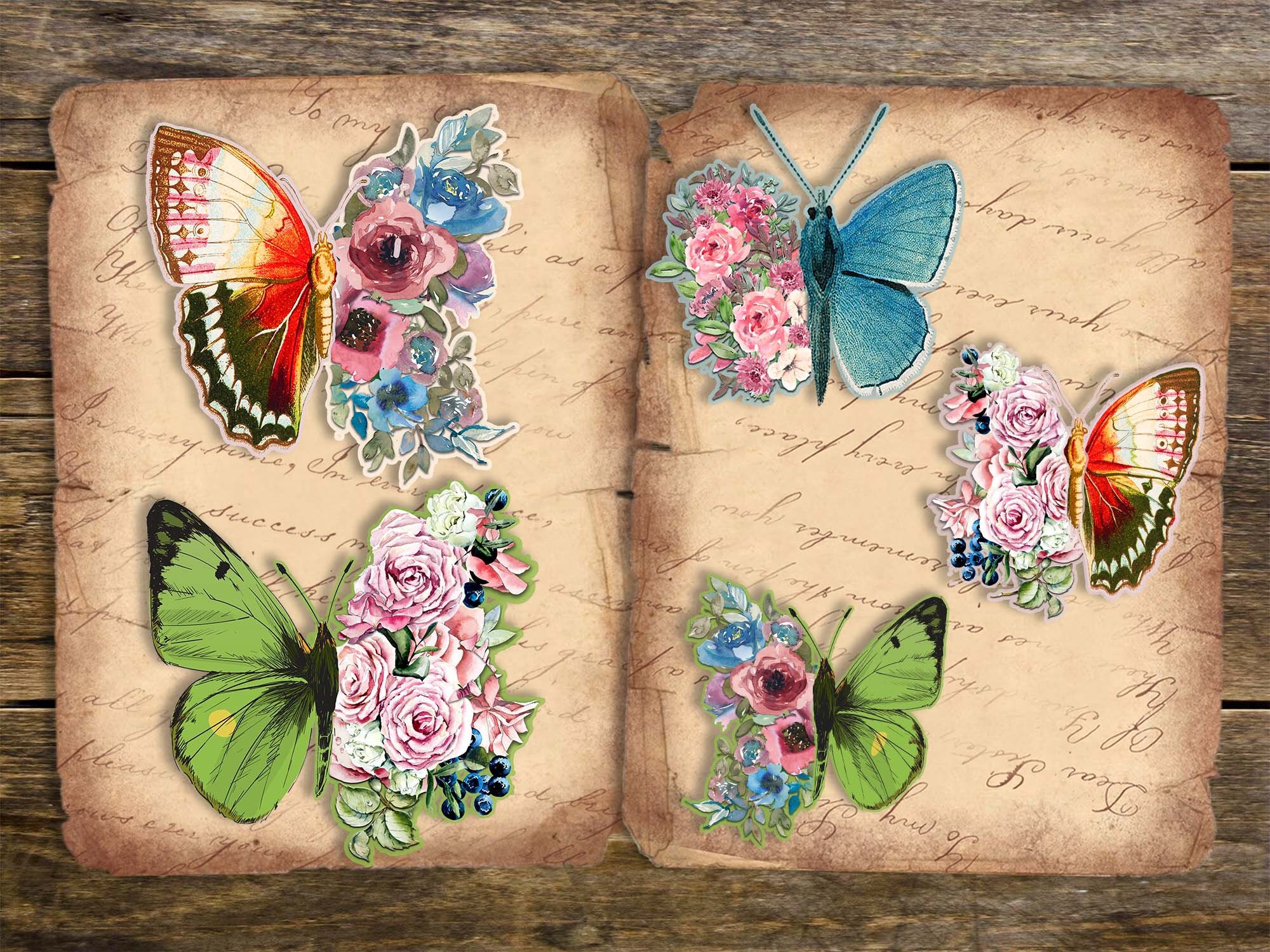 3-D Floral Butterflies, Butterfly Insert, Printable, Junk Journal ...