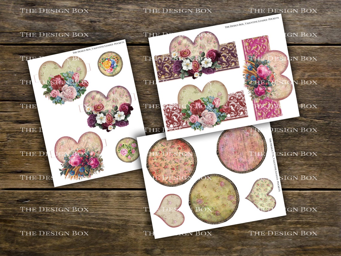 Valentine Heart Pockets Printable Ephemera Valentine - Etsy