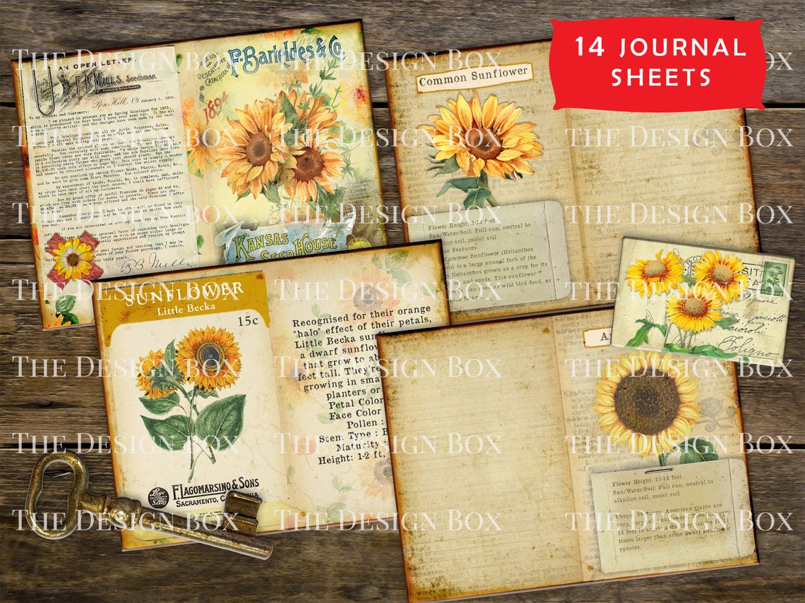 Sunflower Seed Packet, Printable Journal Kit, 4.5x7, Junk Journal ...
