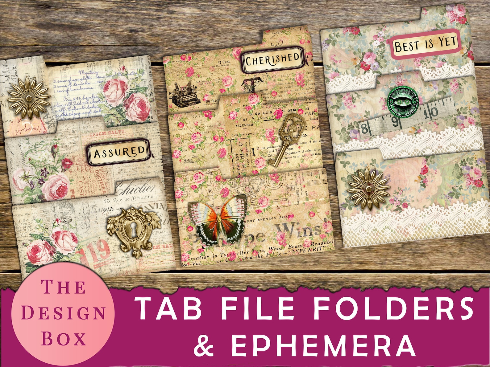 Tab File Folder, Junk Journal, Printable, Vintage, Pocket Folder, Folio ...