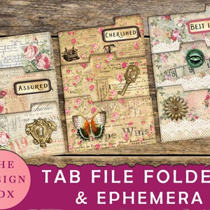 Tab File Folder, Junk Journal, Printable, Vintage, Pocket Folder, Folio ...