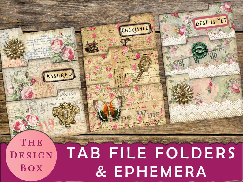 Tab File Folder, Junk Journal, Printable, Vintage, Pocket Folder, Folio ...