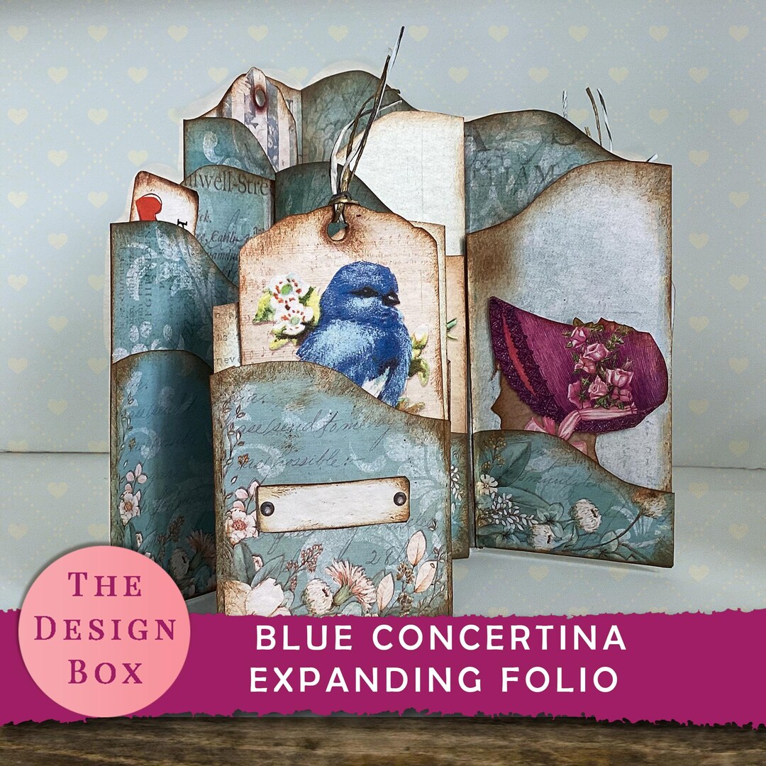 Blue Concertina Folio, Junk Journal, Vintage, Folding Folio, Pocket ...