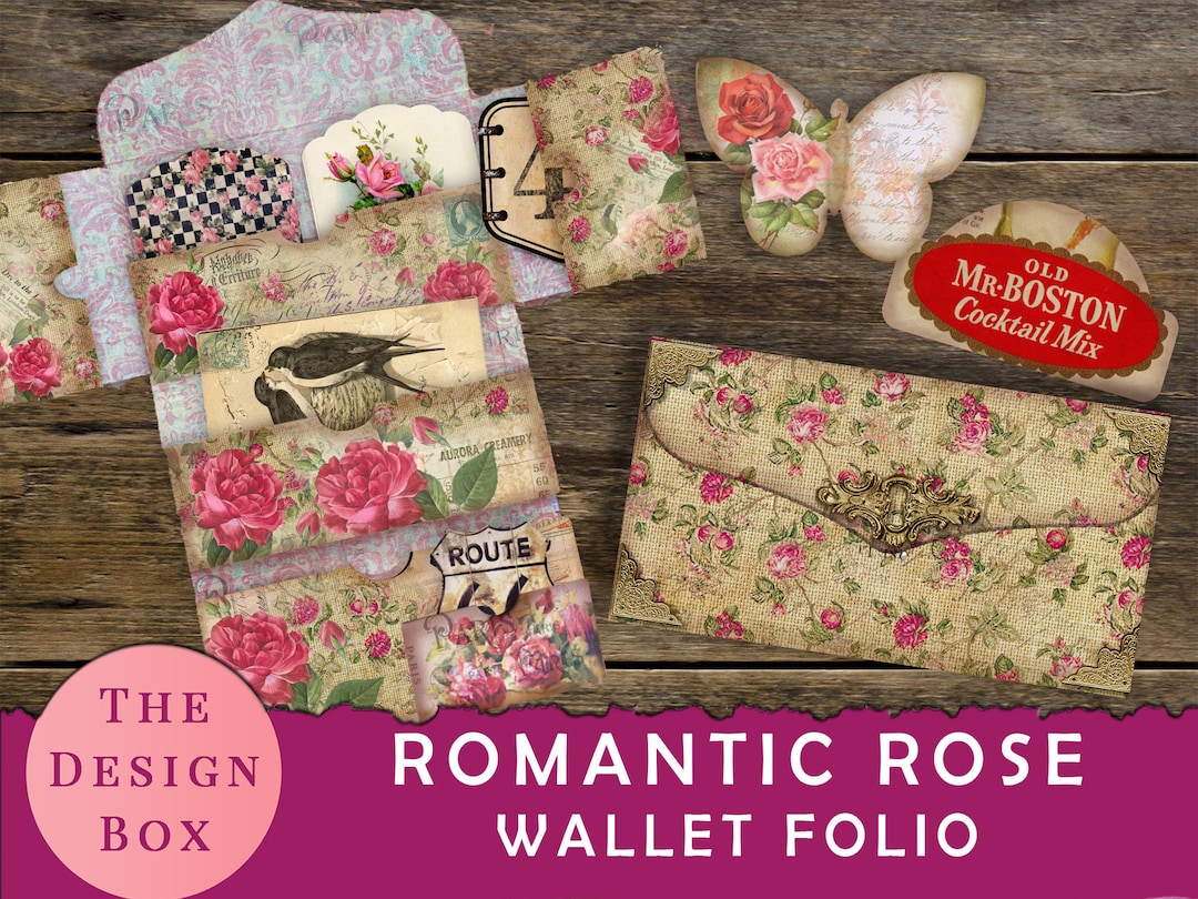 Romantic Rose Wallet Folio, Printable Folio Kit, Rose Junk Journal ...