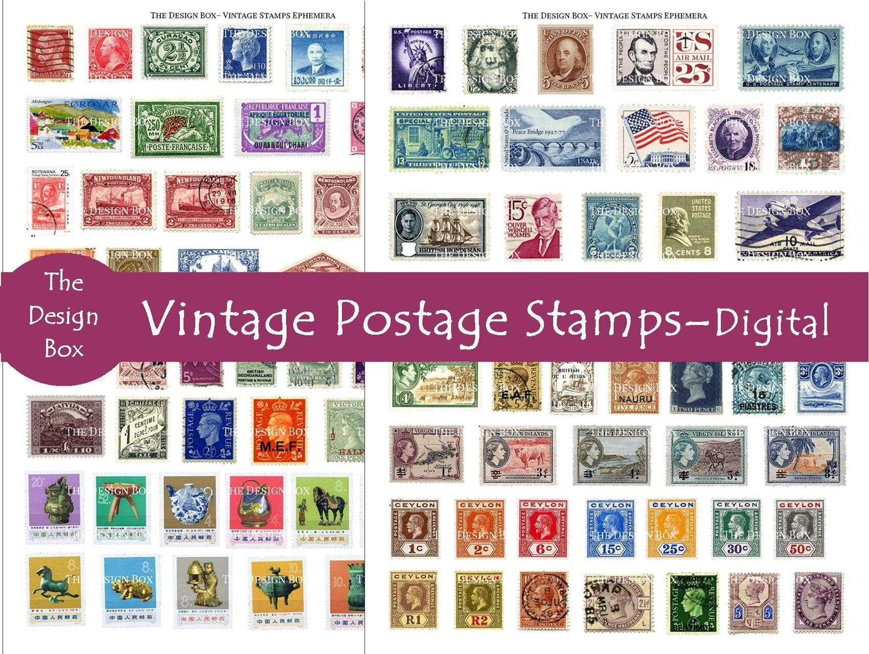 95 Old Postal Stamps, Digital Images, Fussy Cut Printables, Postage ...
