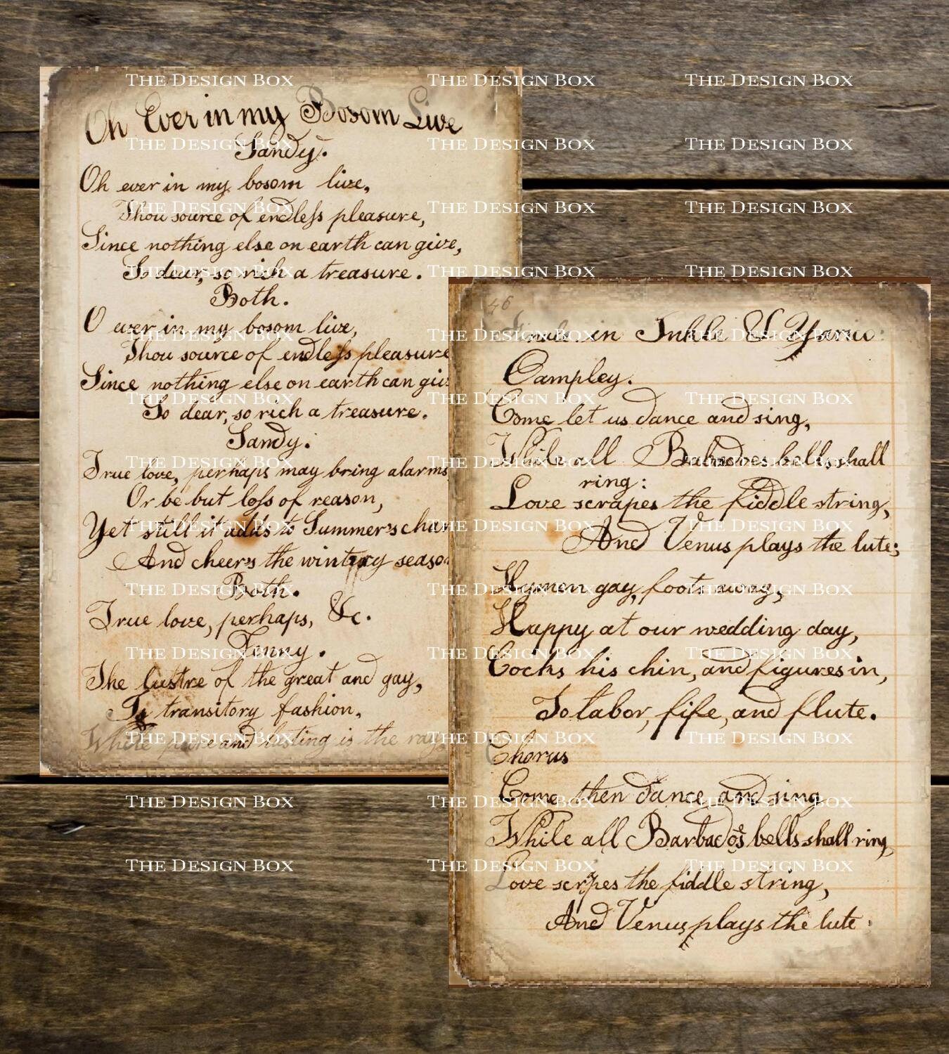 1809 Ancient Songs, Printable Pages, Handwritten, Ephemera, Vintage ...