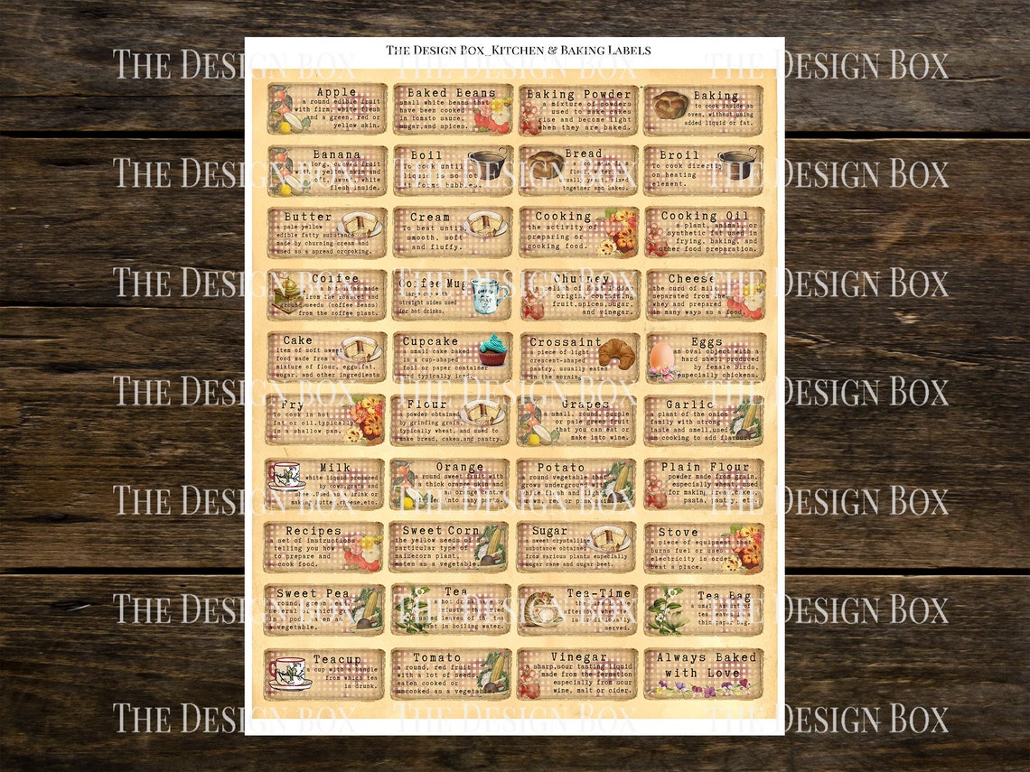 Kitchen & Baking Dictionary Words Cooking Text Labels Random - Etsy