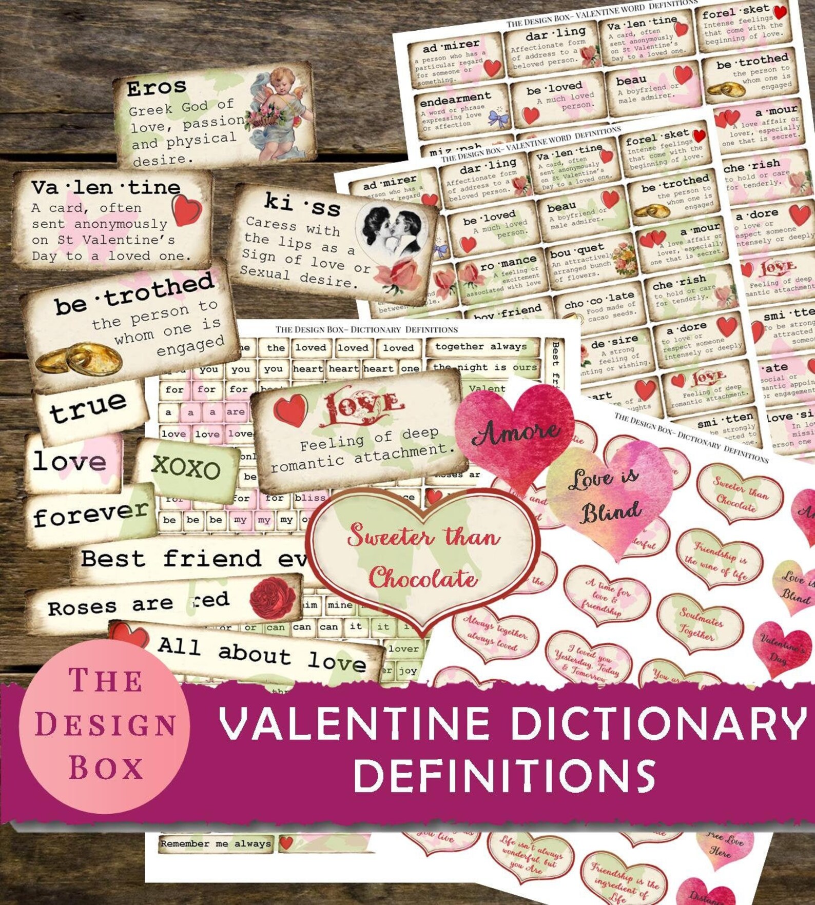 Valentine Dictionary Words, Romantic Words, Valentine Text Labels ...