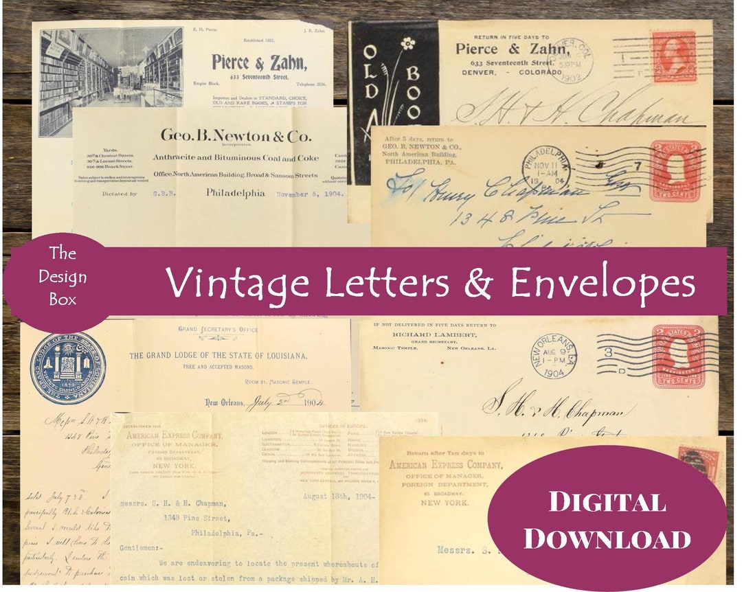 Vintage Letters & Envelopes Sets, Printable, 1800s Invoice, Old ...