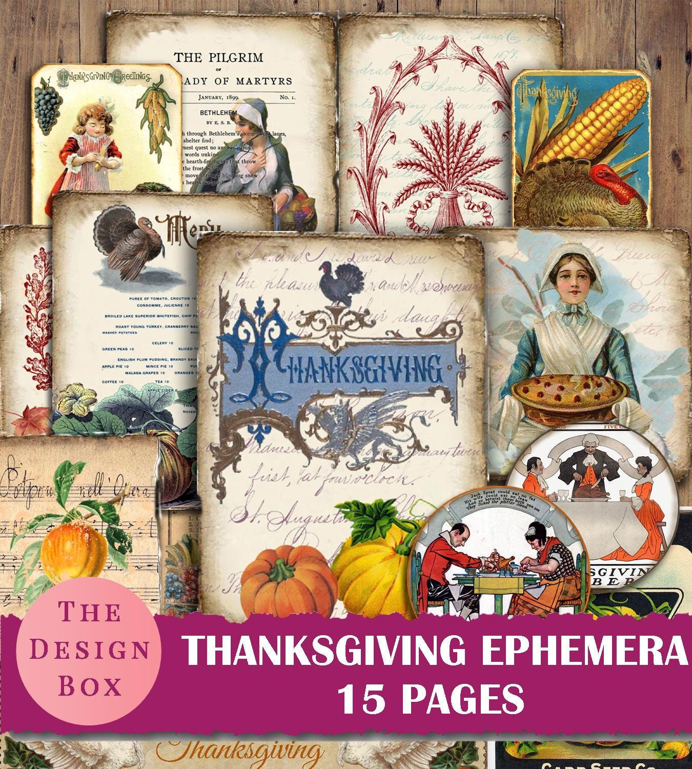 15 Thanksgiving Ephemera Pack, Printable, Thankful, Grateful, Fall ...
