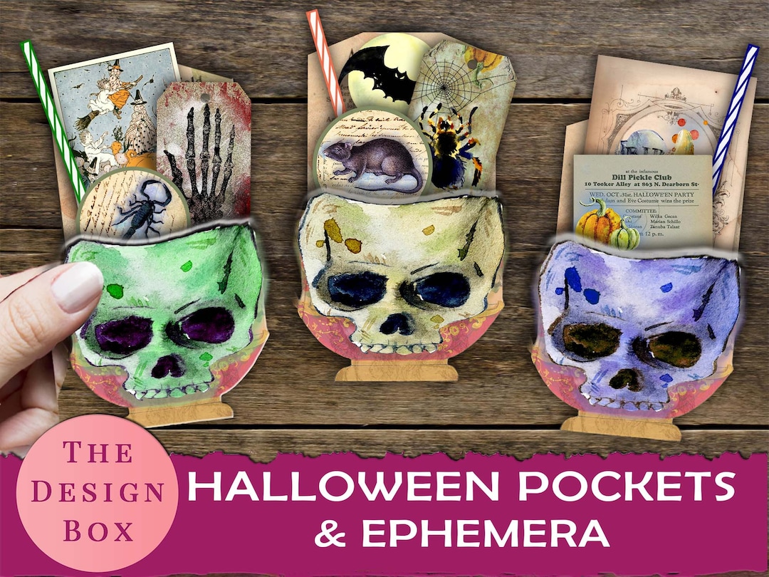 Halloween Skull Pockets, Loaded Pockets, Halloween Ephemera, Printable ...