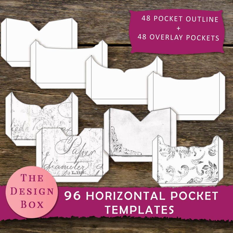Junk Journal Pocket Templates, Horizontal Pocket, Template, Ink Saver ...