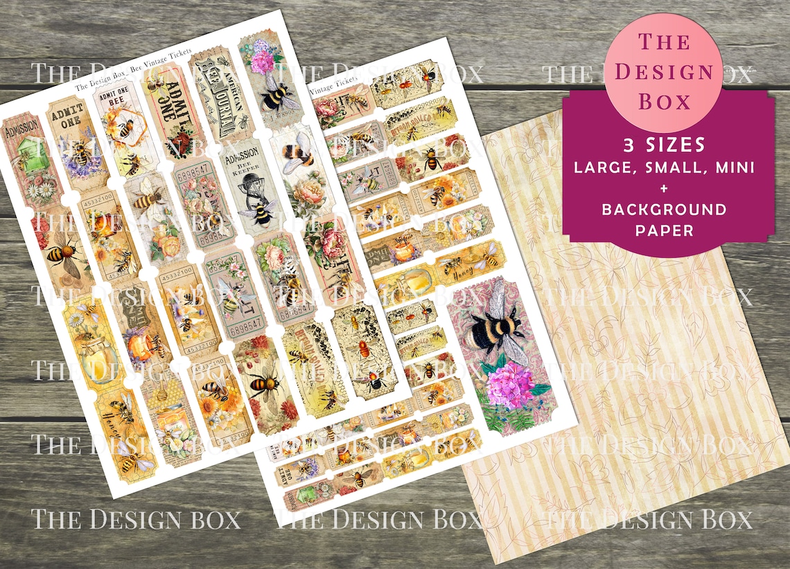 Bee Tickets Printable Tickets Junk Journal Bee Shabby - Etsy
