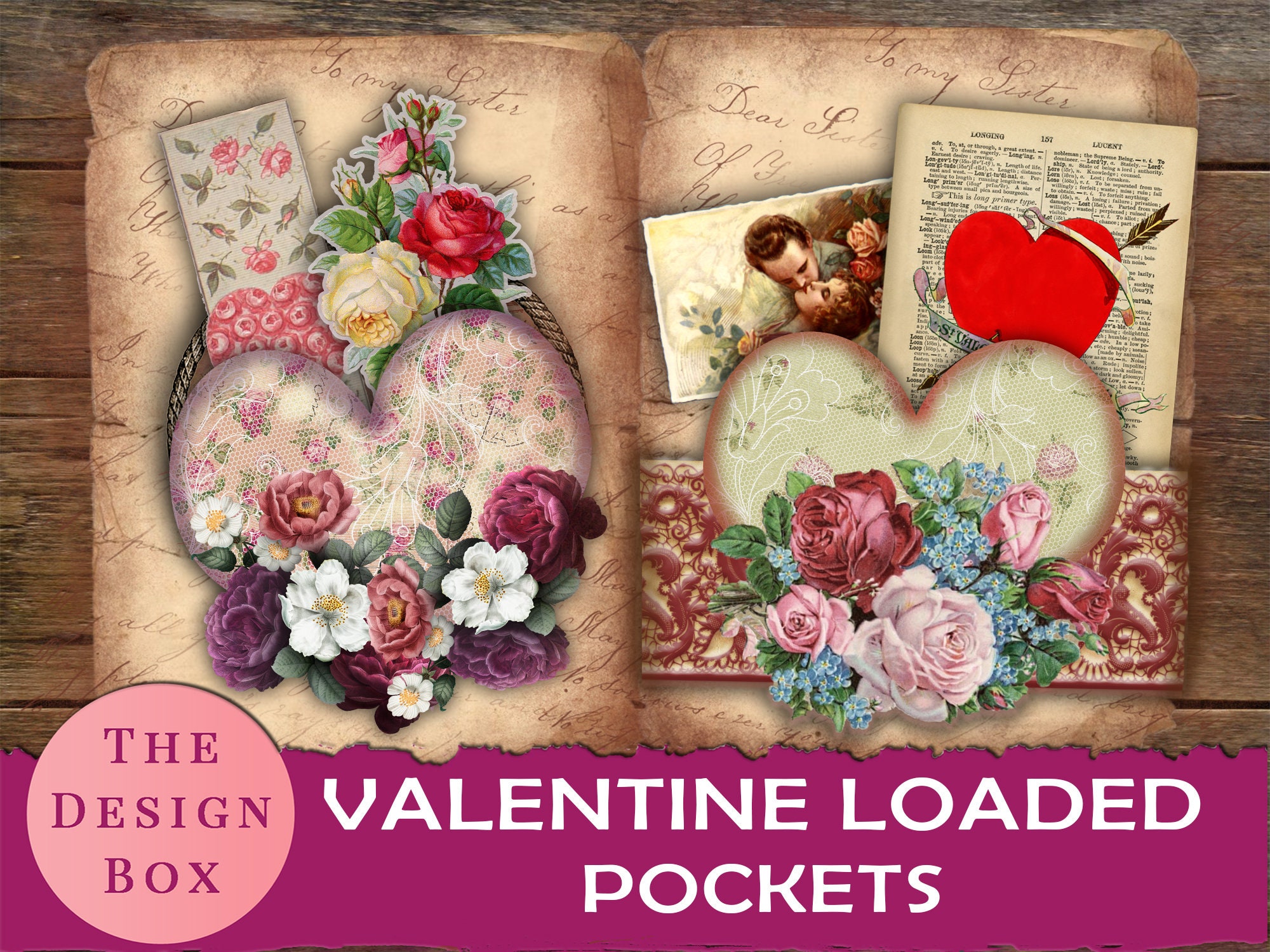 Valentine Heart Pockets Printable Ephemera Valentine - Etsy