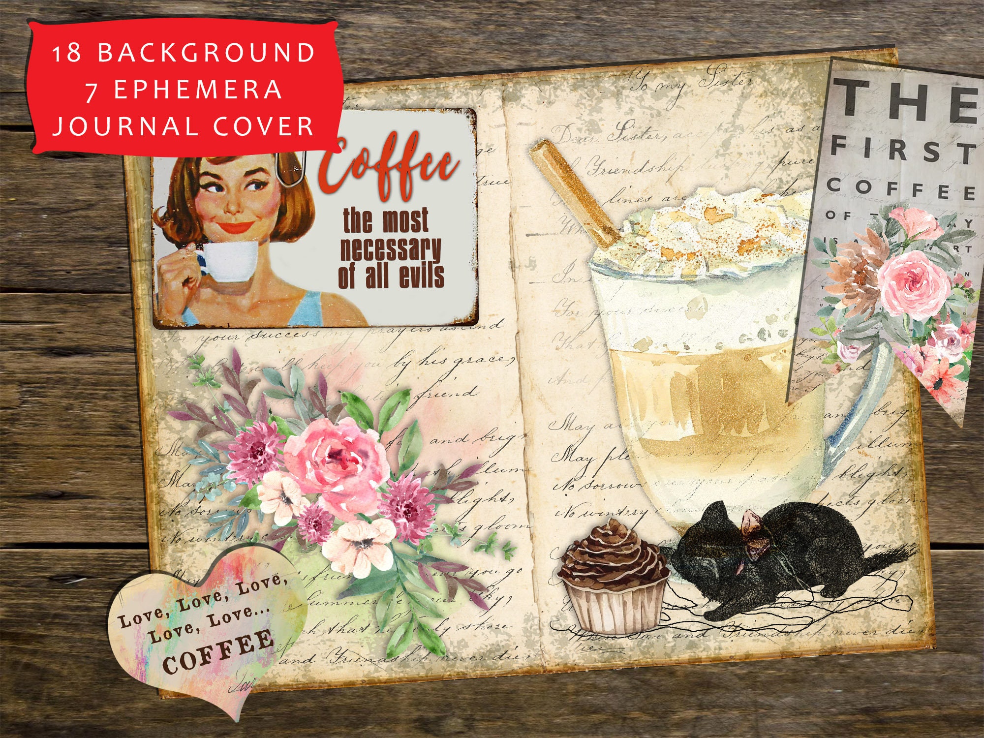Coffee, Vintage Journal Kit, Printable, Junk Journal Kit, Coffee ...