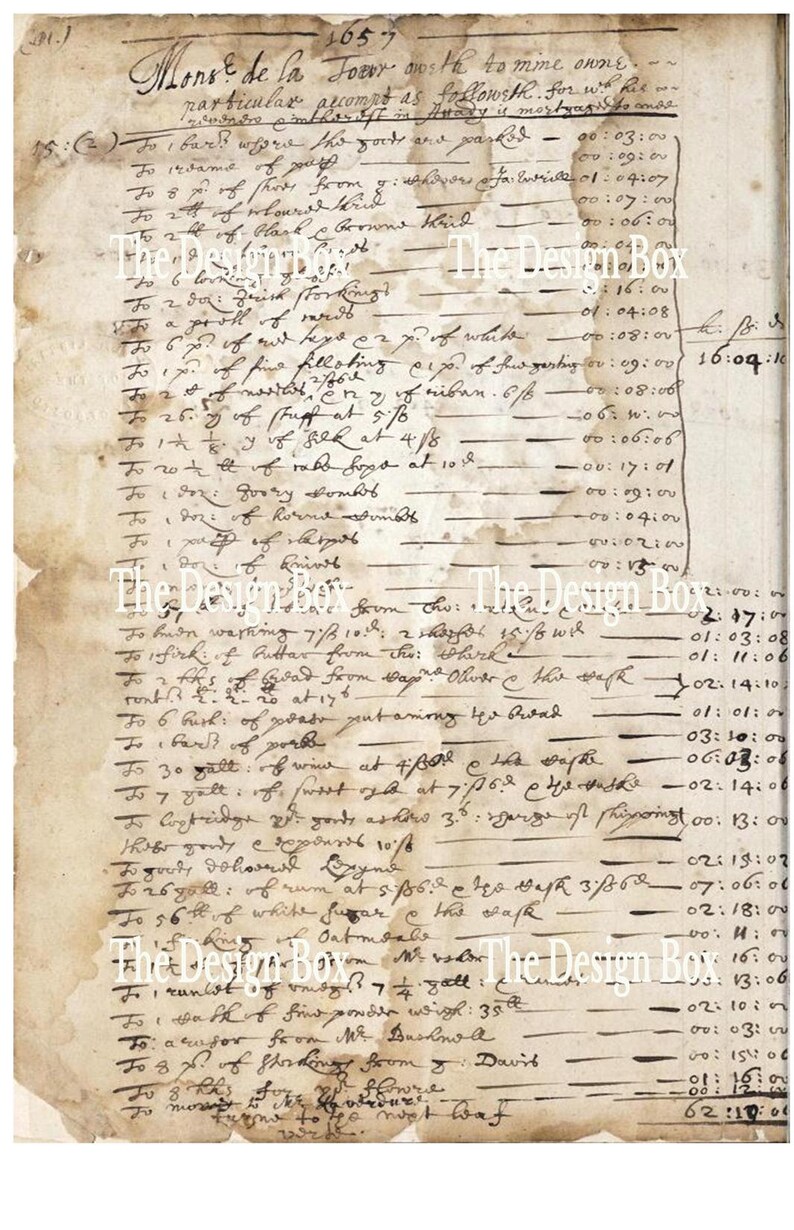 1600s Vintage Accounts Ledger Printable Pages, Handwritten, Ephemera ...