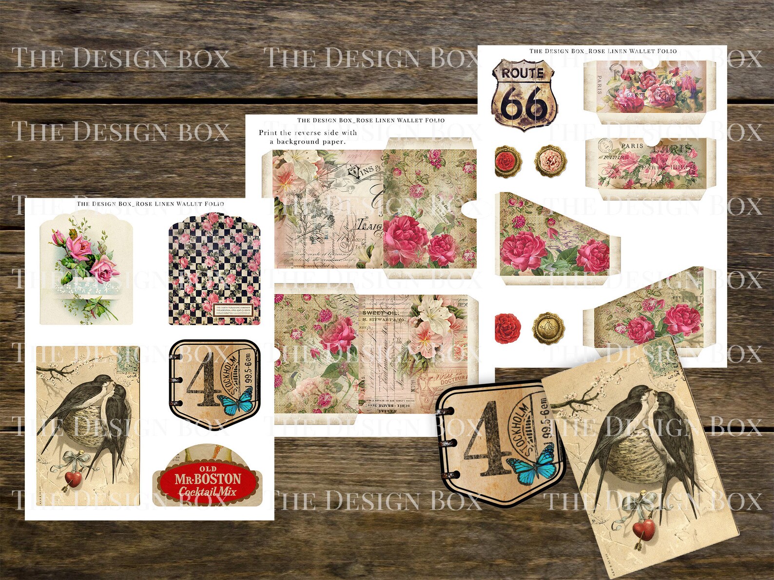 Romantic Rose Wallet Folio, Printable Folio Kit, Rose Junk Journal ...