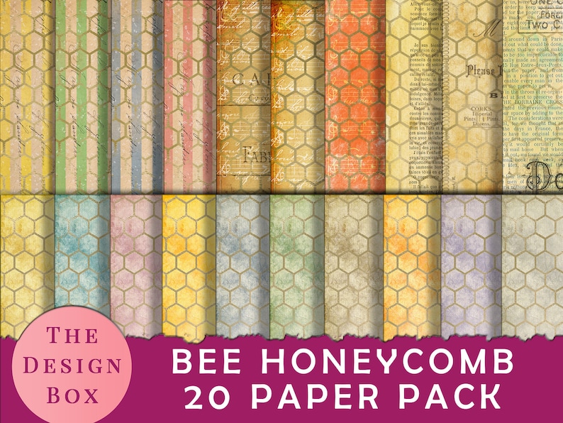 Bee Honeycomb, Paper Pack, Printable Papers, Junk Journal, Bee Paper ...