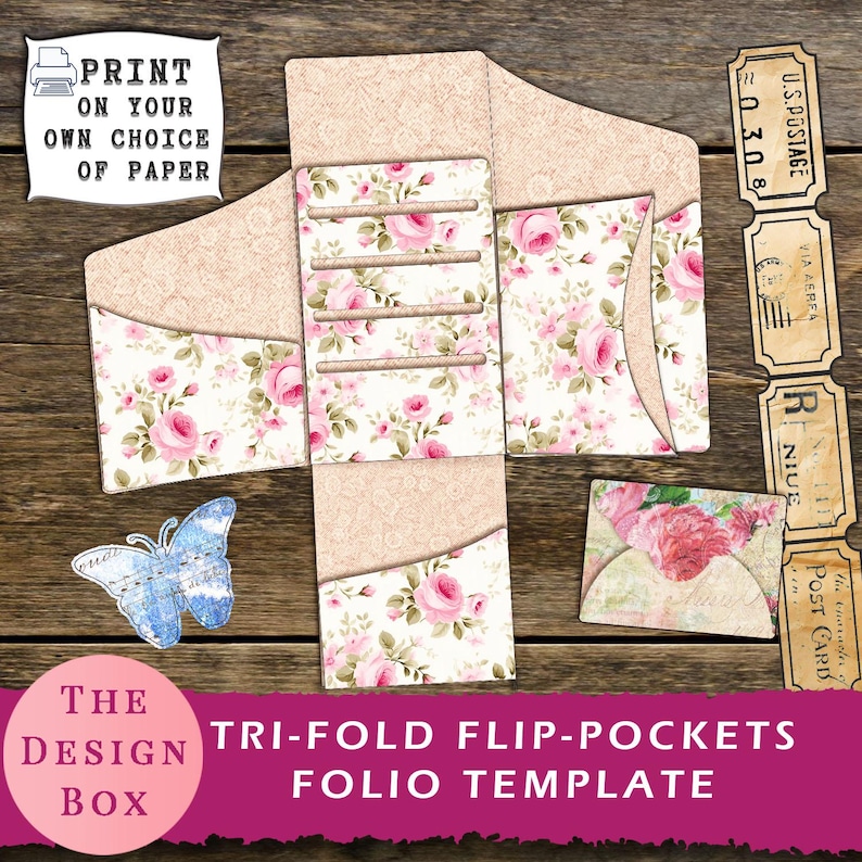 Tri-fold, Flip-pockets Folio, Template, Ink Saver, Junk Journal, Black ...