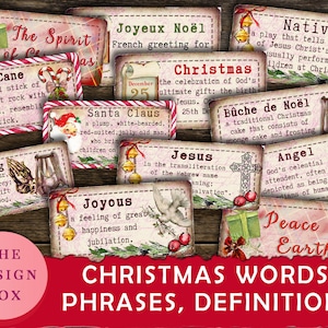 Christmas Words, Phrases, Definitions, Printable Labels, Christmas Text ...