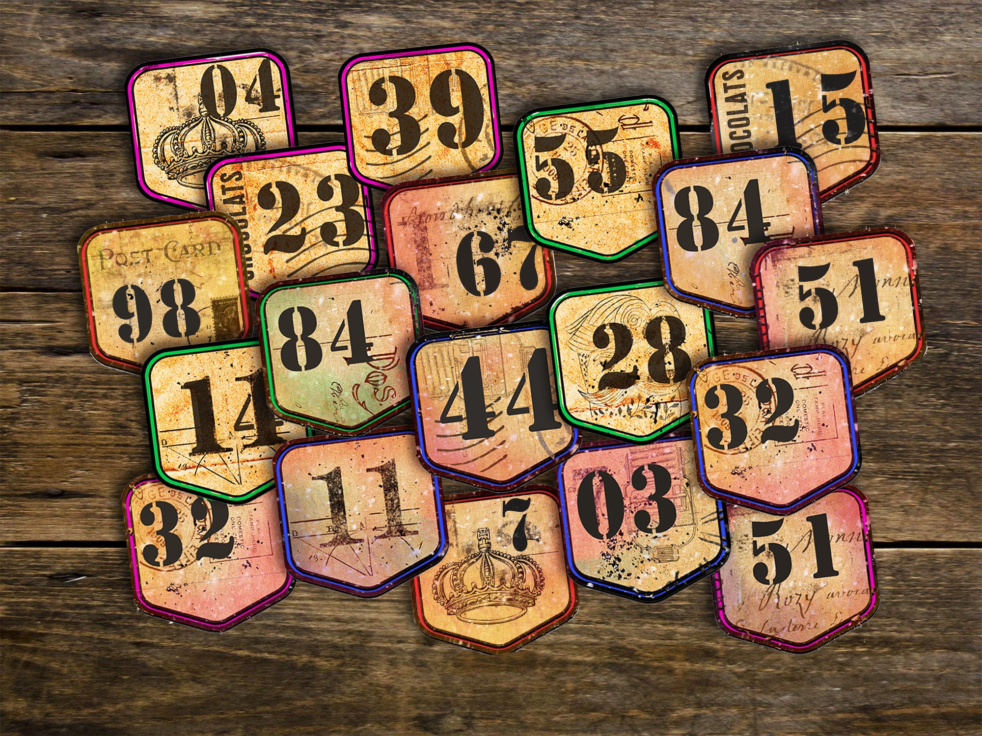 Grunge Number Labels, Printable Labels, Vintage Embellishments, Journal ...