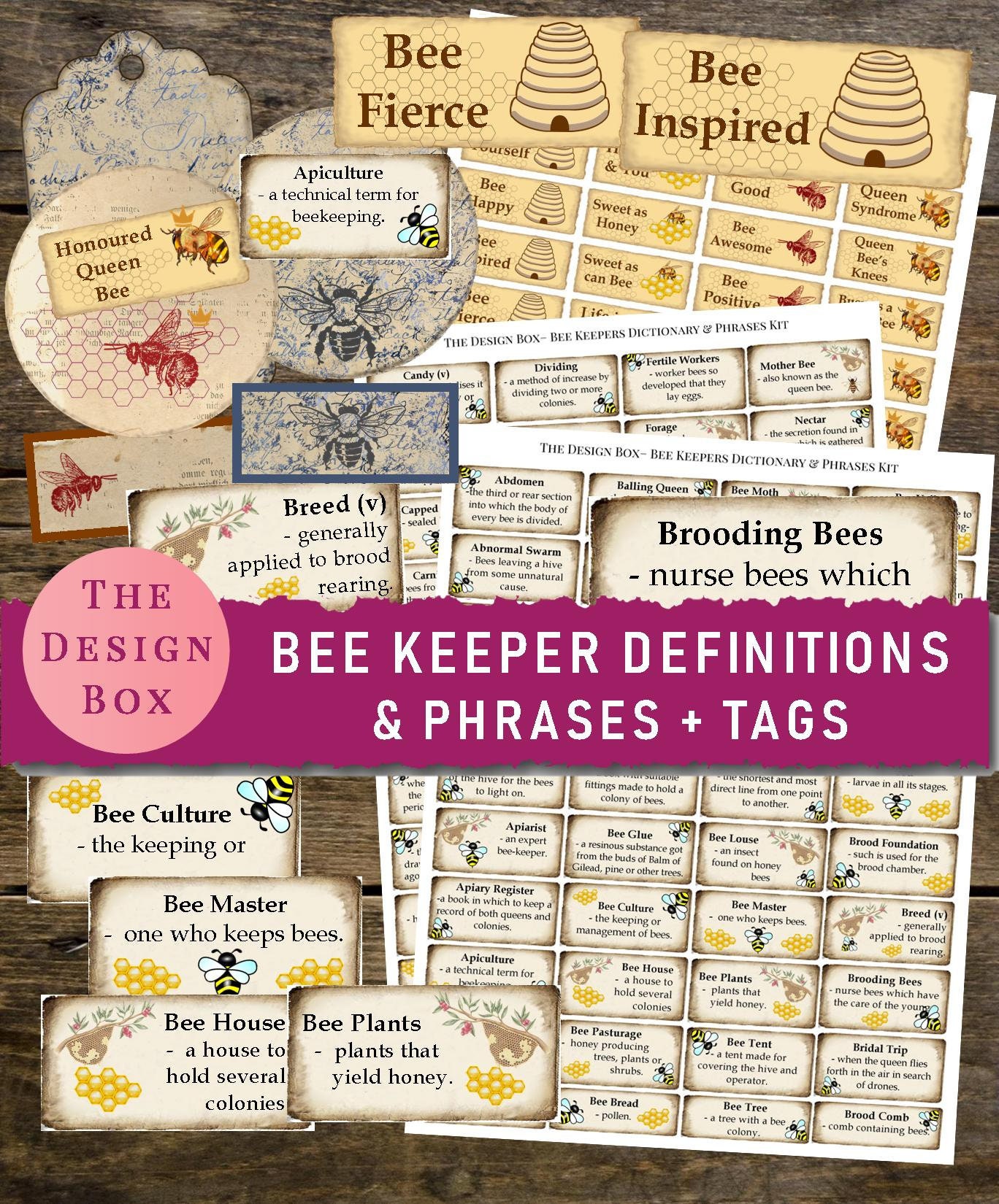 Bee Keeper Dictionary Labels & Tags, Bee Ephemera, Bee Text Labels ...