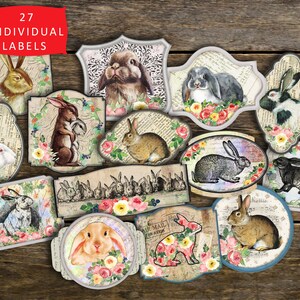 Rabbits & Roses, Labels, Printable Labels, Rabbit Embellishments, Bunny ...