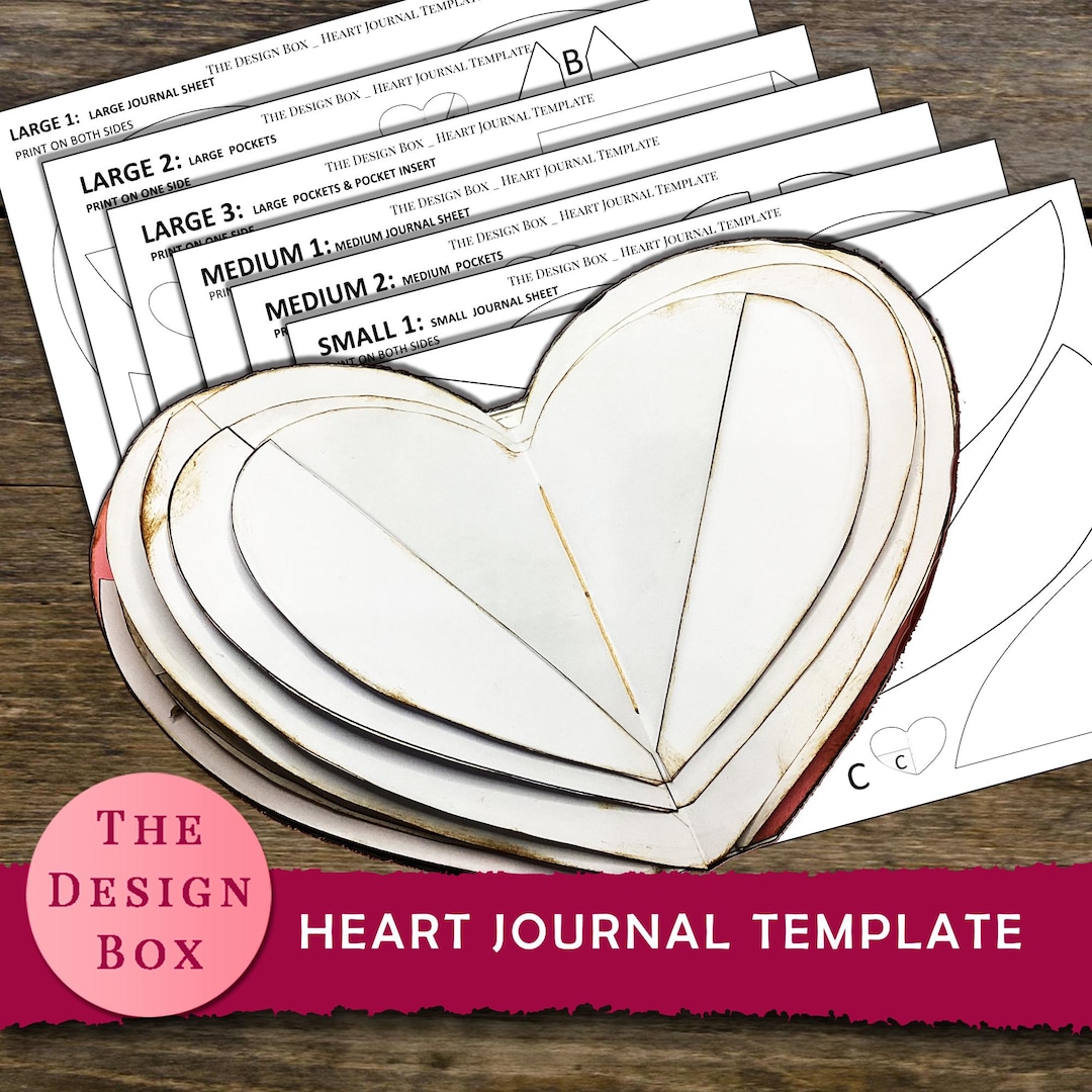Heart Shape Journal Template, Ink Saver, Junk Journal, Black and White ...