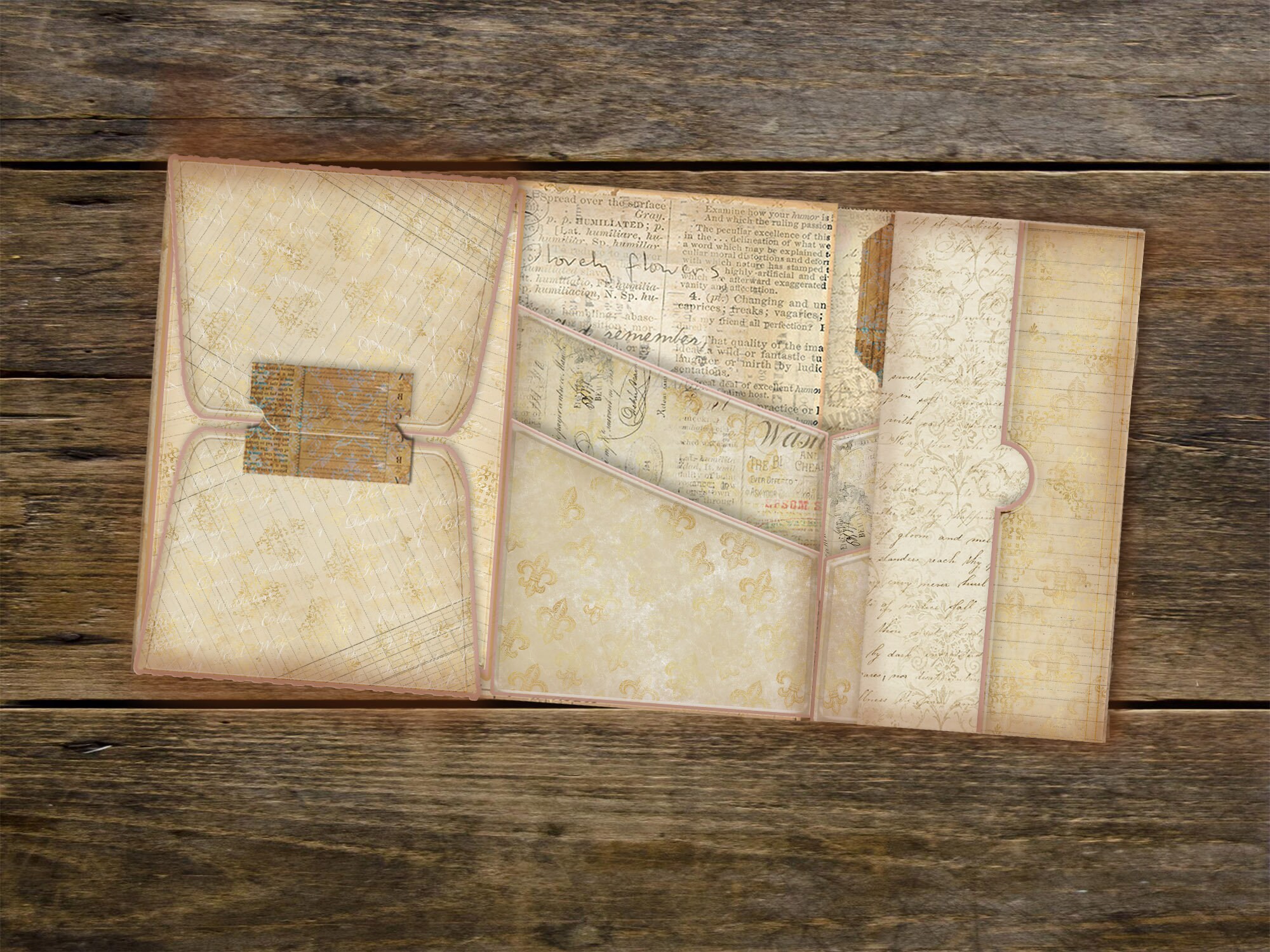 Neutral 4- Fold Folio, Junk Journal, Vintage, Neutral Folding Folio ...
