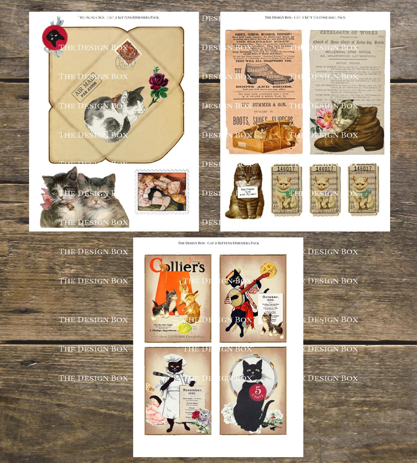 12 Cat & Kitten Ephemera Pack Printable Vintage Cat - Etsy