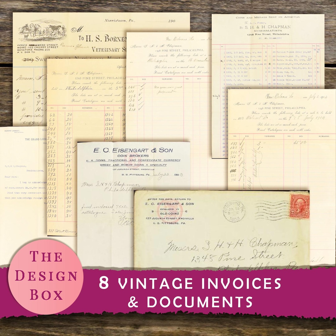 8 Vintage Invoices & Documents, Printable, 1800s, Vintage Receipts, Old ...