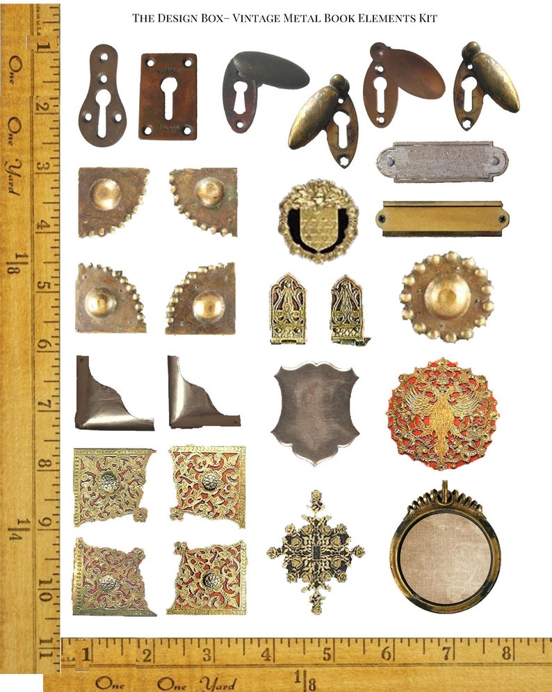 Metal Book Elements Kit, Vintage Embellishments, Book Nameplates ...