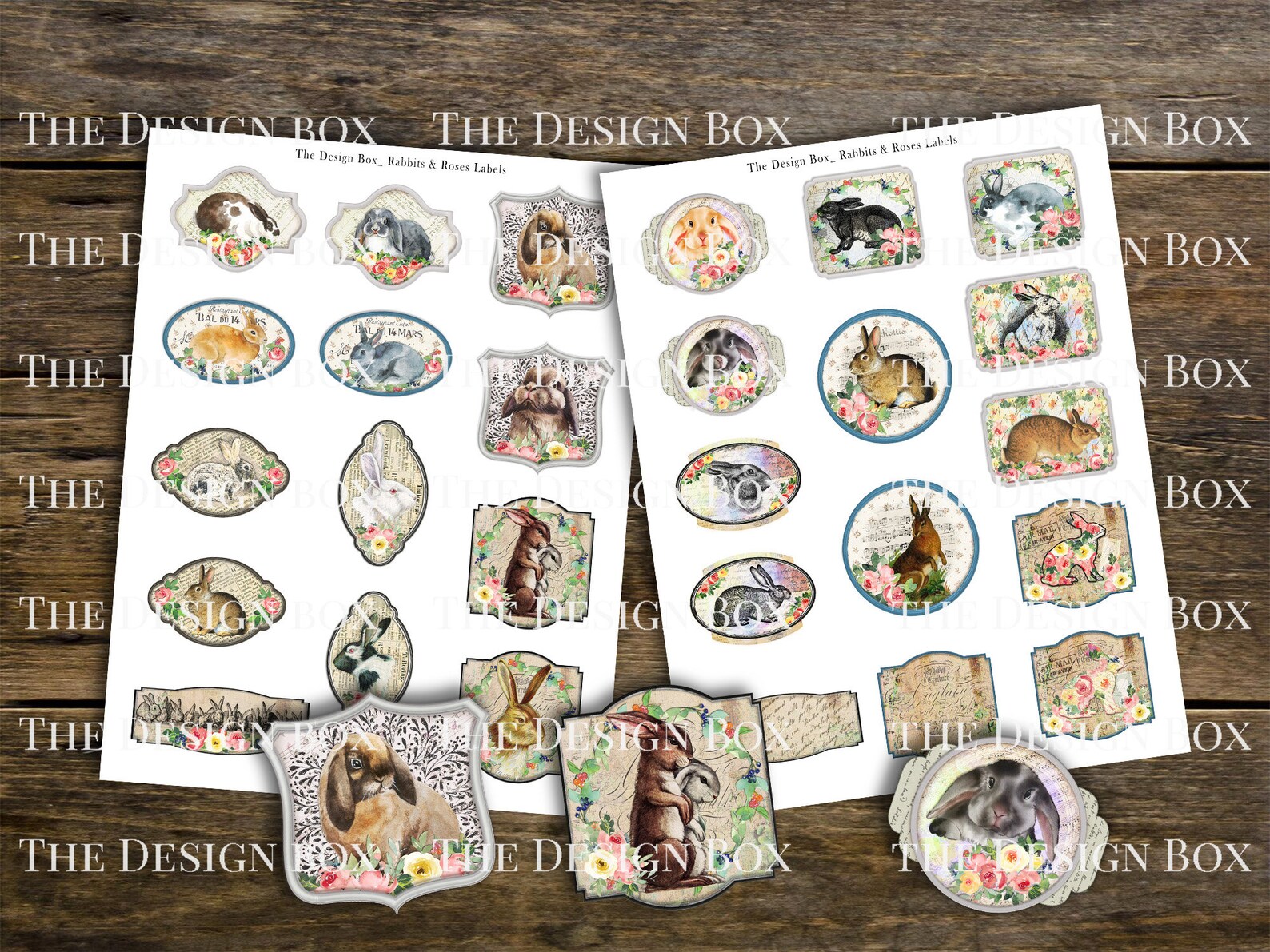 Rabbits & Roses, Labels, Printable Labels, Rabbit Embellishments, Bunny ...