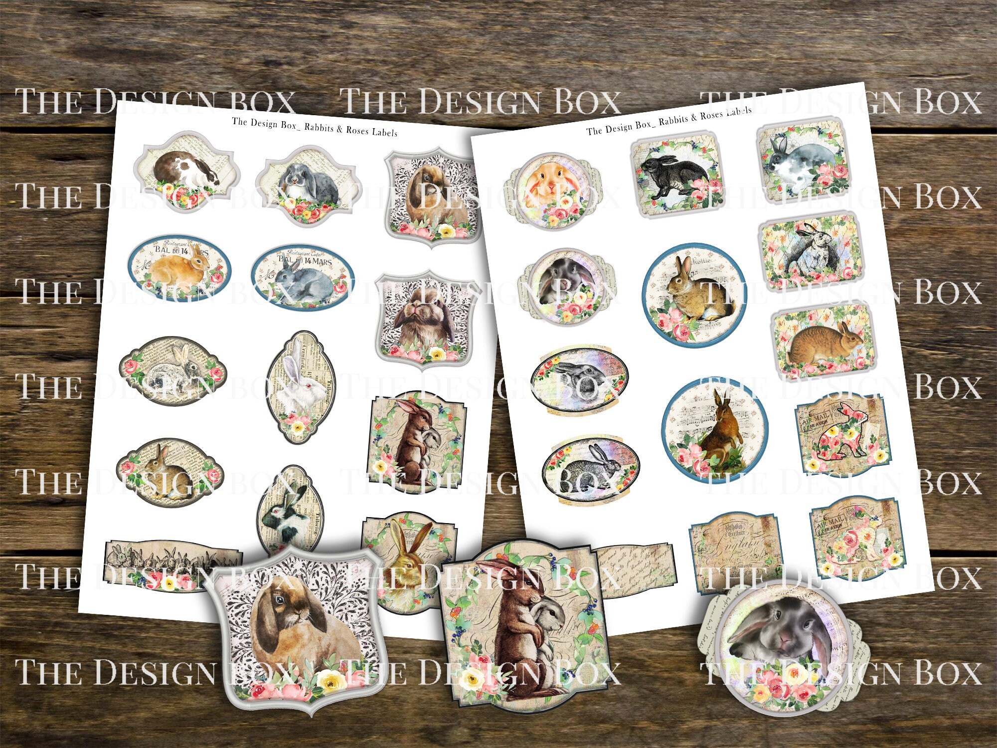 Rabbits & Roses, Labels, Printable Labels, Rabbit Embellishments, Bunny ...