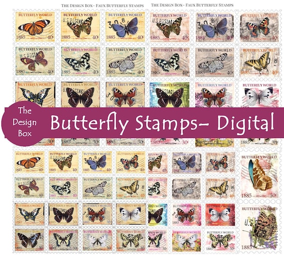 Butterfly Postage Stamps Printable Stamps Vintage Butterfly | Etsy