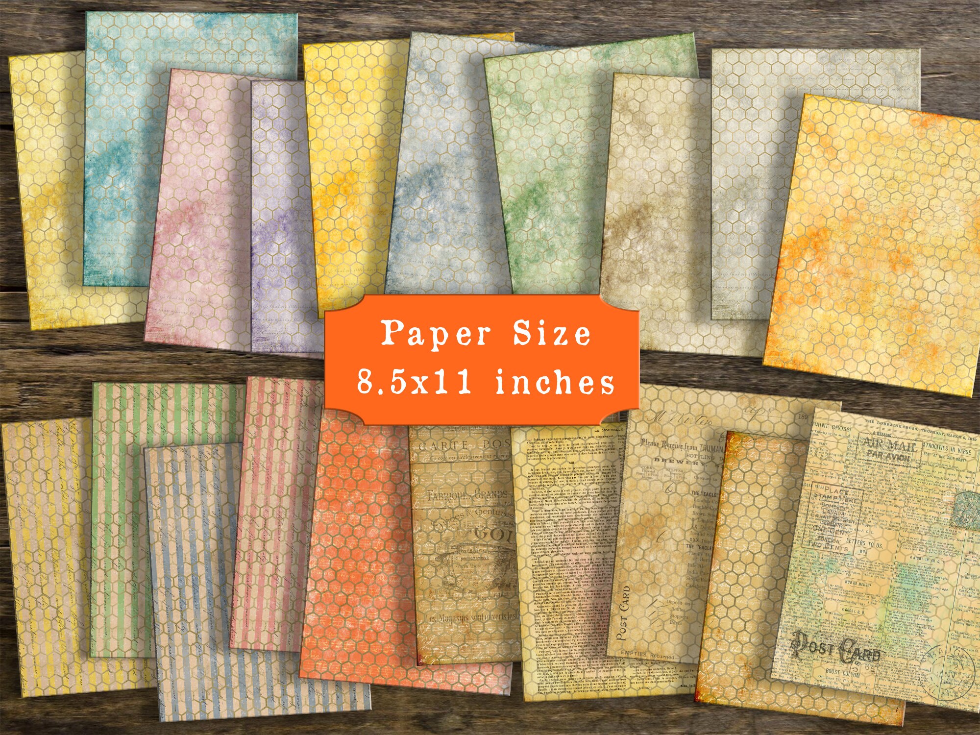 Bee Honeycomb, Paper Pack, Printable Papers, Junk Journal, Bee Paper ...