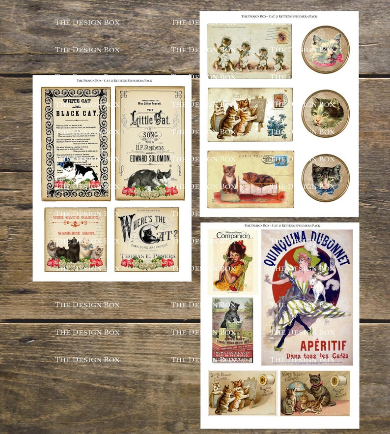12 Cat & Kitten Ephemera Pack Printable Vintage Cat - Etsy