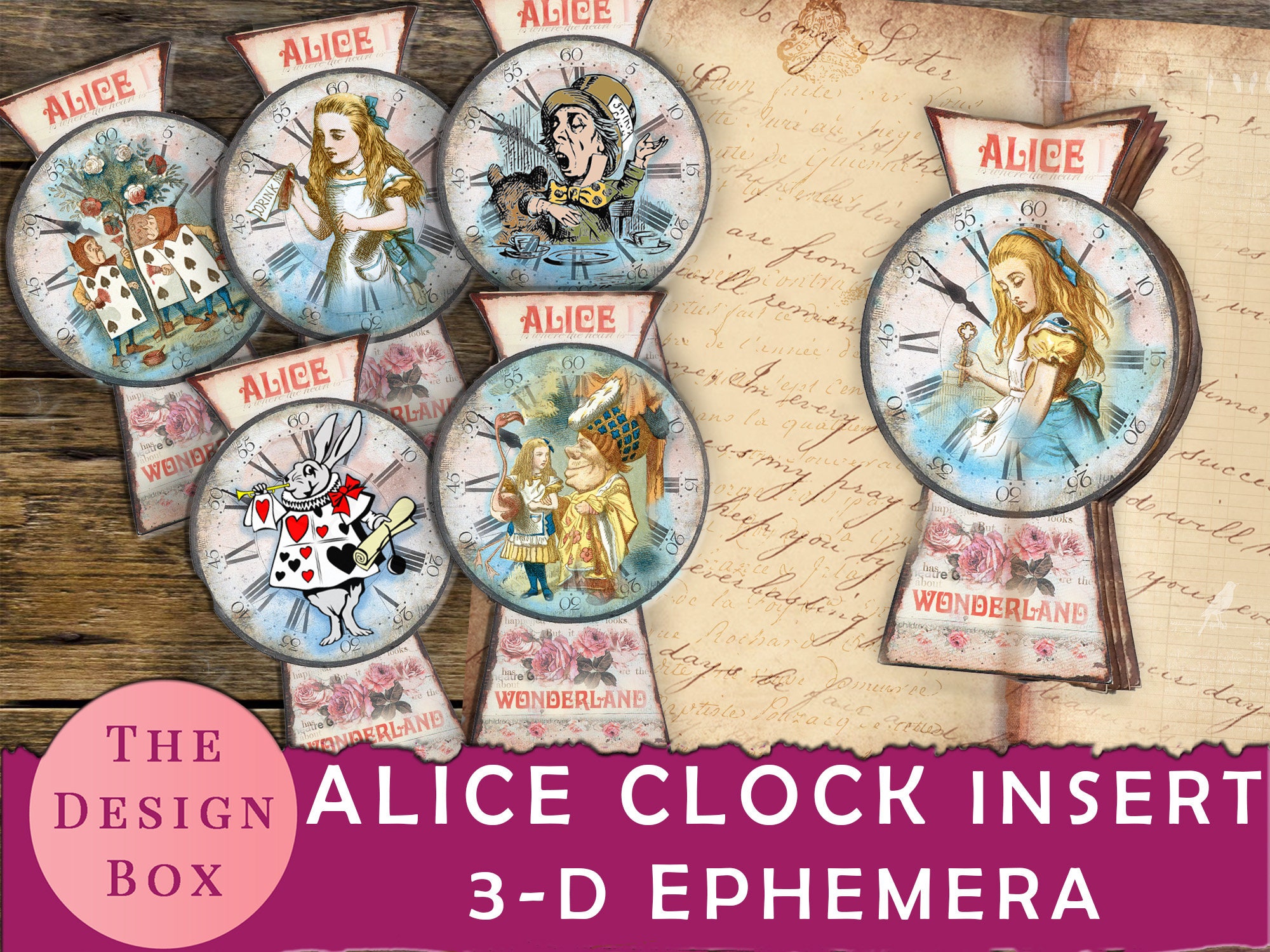 3D Alice Clock Inserts, Printable Alice, Alice Clip Art, Junk Journal ...