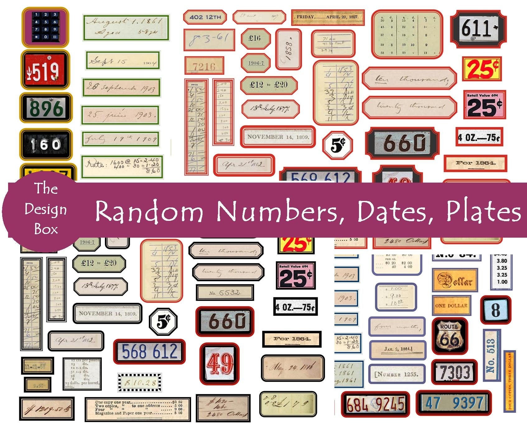Random Numbers, Dates & Plates, Digital Labels, Number Stickers, Number ...