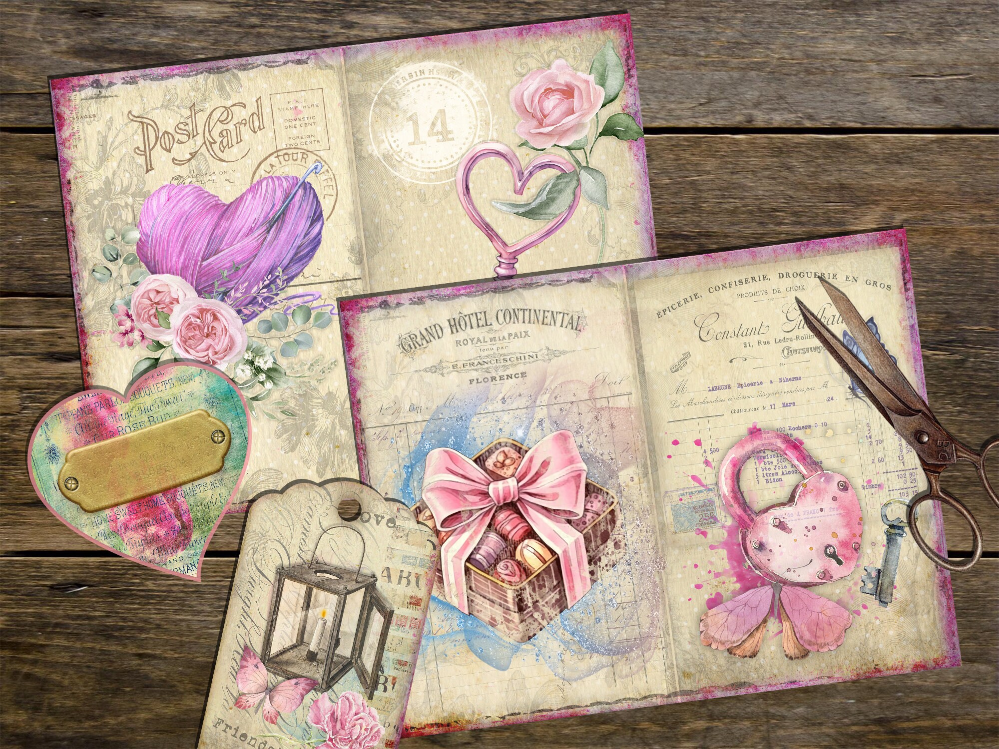 Pink Valentine, Junk Journal, Printable Journal, Valentine Day, Digital ...