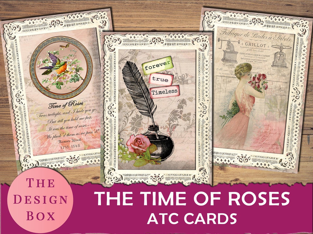 Time of Roses ,ATC Digital Cards, Rose Cards, Vintage Card, ATC Card ...