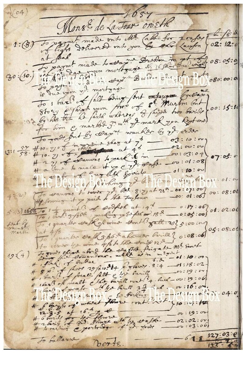 1600s Vintage Accounts Ledger Printable Pages, Handwritten, Ephemera ...