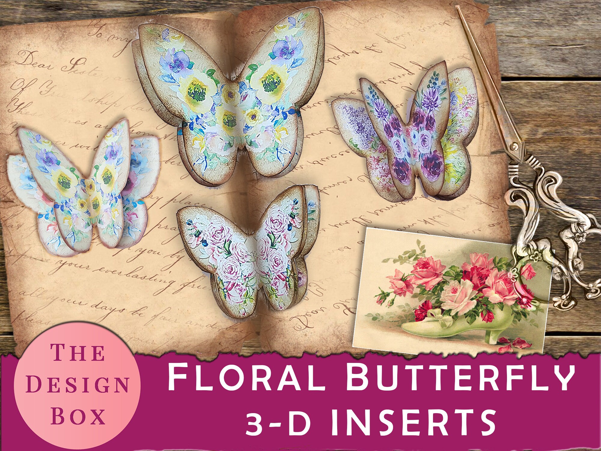 3D Butterfly Insert, Printable Butterfly, Butterfly Clip Art, Junk ...
